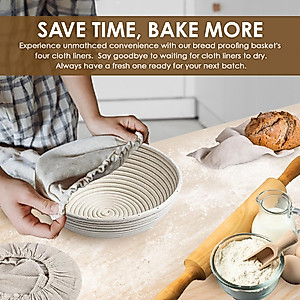 Premium Bread Banneton Proofing Basket Set of 2, 10 inch Round & Oval Cane Bread Proofing Baskets with 4 set cloth Sourdough Baskets Tools & Liners for Artisan Bread Making, Baking Supplies Kit