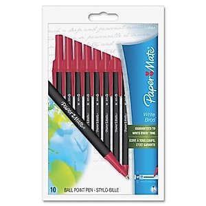 Paper Mate Write Bros. Recycled Stick Medium Point Ballpoint Pens, 10 Red Ink Pens (1750864)