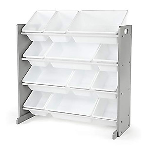 Humble Crew, Grey/White Kids Toy Organizer with 12 Storage Bins, Toddler & Kids Book Rack Storage Bookshelf, White/Pastel (Pastel Collection)