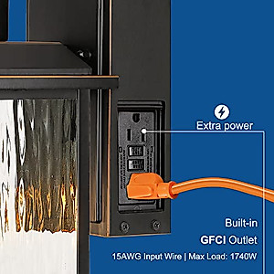 Dusk to Dawn Outdoor Porch Lights with 2 GFCI Outlets, Waterproof Wall Lights Mount for House, Aluminum Anti-Rust Exterior Light Fixture, Wall Sconce, Wall Lamp, Wall Lantern for Balcony, Garage