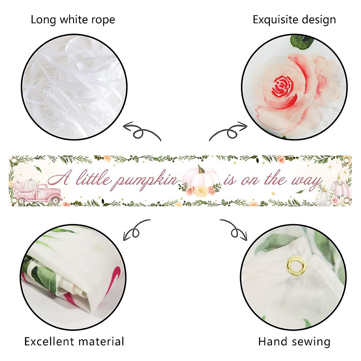 A Little Pumpkin is On the Way Banner, Fall Theme Pumpkin Baby Shower Gender Reveal Birthday Party Decorations Supplies (Pink)