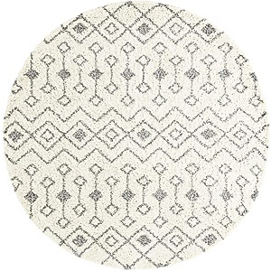 Unique Loom Moroccan Trellis Shag Collection Area Rug - Meknes (10' Round, Ivory/Gray)