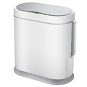 Huaqinglian 2.6 Gallon Automatic Touchless bothroom Trash can with Toiler Brusher- Motion Sensor Smart Garbage Can with lids-Slim Electric Wastebaskets for Bedroom/Living Room/Kitchen/Office (White)