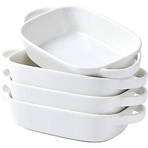 Bruntmor 9x5 inch White Baking Pans Set of 4, Ceramic Baking Dish | Pie & Tart Lasagna Pans for Casserole Dish with Lid | Kitchen Baking Dishes for Oven Safe & Porcelain Bakeware for Cooking