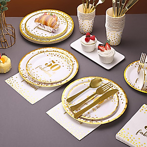 Gudvilla 50th Birthday Decorations for Men Women, 168Pcs 50th Birthday Plates and Napkins Party Supplies, 50 and Fabulous Birthday Plates with Gold Dot Serve 24 Guests, 50th Anniversary Decorations