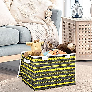 CaTaKu Yellow Stripes Lines Storage Bins with Lids and Handles, Fabric Large Storage Container Cube Basket with Lid Decorative Storage Boxes for Organizing Clothes