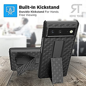 Rome Tech Holster Case with Belt Clip for Google Pixel 6 - Slim Heavy Duty Shell Holster Combo - Rugged Phone Cover with Kickstand Compatible with Google Pixel 6 - Black
