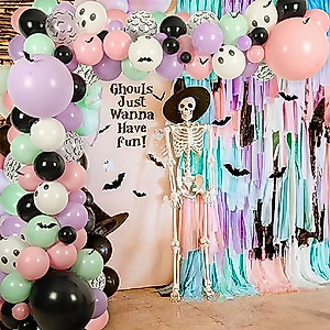 Halloween Baby Showers Decorations, 18" 10" 5" Pink Purple Black Balloons Halloween Balloon Arch Garland with Skull Balloons Bats Wall Stickers for Halloween Party Decorations
