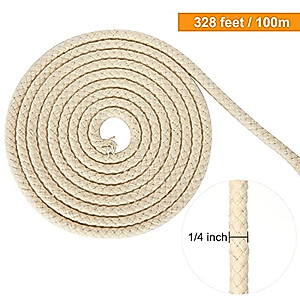328Ft Cotton Clothesline Rope 1/4 Inch White Cotton Rope Craft Clothesline Cord Craft Heavy Duty Wall Hanging Rope, Soft Clothes Line Rope
