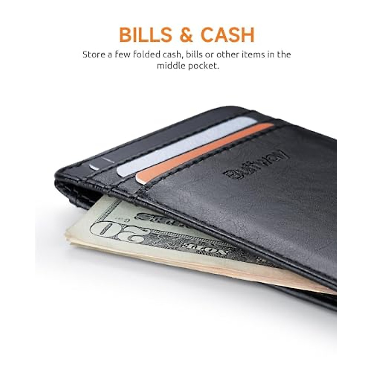 Buffway Mens Slim Wallet, Minimalist Thin Front Pocket Leather Credit Card Holder with RFID Blocking for Work Travel - Seattle Black