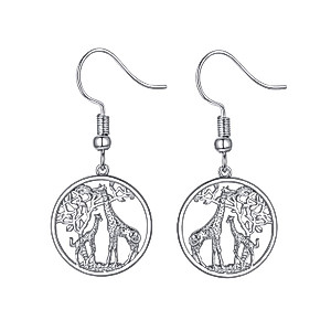 Giraffe Drop Earrings S925 Sterling Silver Animal Dangle Earrings Tree of Life Giraffe Jewelry Gifts for Women Mom Mother's Day Birthday
