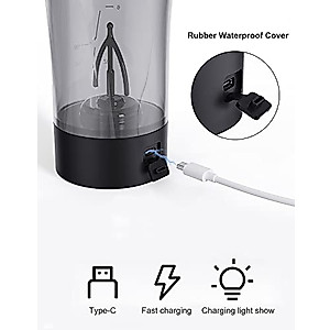 AIDEK Electric Protein Shaker Bottle, 22oz Blender Bottle for Protein Mixes, Tritan Body - BPA Free, Type-C Rechargeable Shaker Cup Portable Blender Cups (Black)
