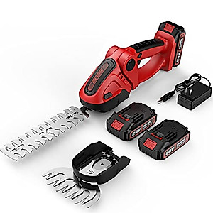 Dragro Cordless Grass Shears, 2 in 1 Electric Mini Hedge Trimmer Cordless, Handheld Grass Hedge Cutter Clippers, Battery Operated Weed Hedge Trimmer with 2Pcs 24V 2.0Ah Batteries and Charger Included