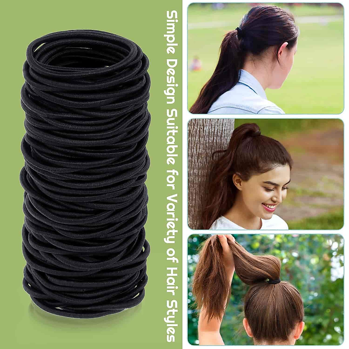 150 Pieces Black Hair Ties for Thick Curly Hair Bulk Hair Ties Ponytail Holders Hair Elastics Bands for Women or Men (4mm)