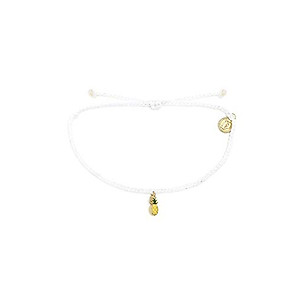Pura Vida Gold Pineapple Enamel Charm Bracelet - Adjustable Band, 100% Waterproof - White