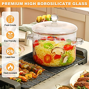 Glass Cooking Pot with Lid and Serving Bowl Set (64OZ/1.9L) - Durable Glass Simmer Pot for Stove Top - Clear Pots for Cooking, Potpourri, Pasta, Soup, Ramen, ect (Comes with Silicone Trivet Mat)