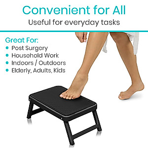 Vive Small Foot Step Stool for Adults (250LBS) - Portable, Foldable Platform - Reinforced Steel Design & Non-Slip Anti Skid Traction - Lightweight & Sturdy - Kitchen, Bedroom, Bathroom, Kids