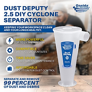 Oneida Air Systems Dust Deputy 2.5 DIY Cyclone Separator XL: Highest CFM Collector for Wet/Dry Shop Vacuums (DD 2.5 DIY)