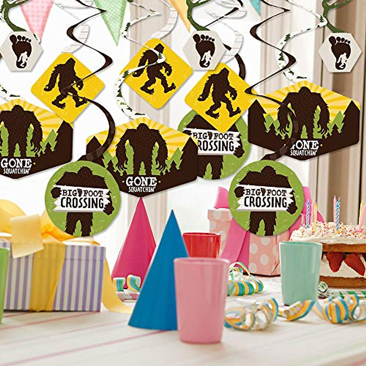 Big Dot of Happiness Sasquatch Crossing - Bigfoot Party or Birthday Party Hanging Decor - Party Decoration Swirls - Set of 40