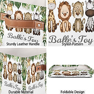 RIRIX Personalized Storage Bin, Custom Storage Baskets for Organizing with Handles, Foldable Storage Box for Closet Cloth Baskes Toy Jungle Safari Animals Boy