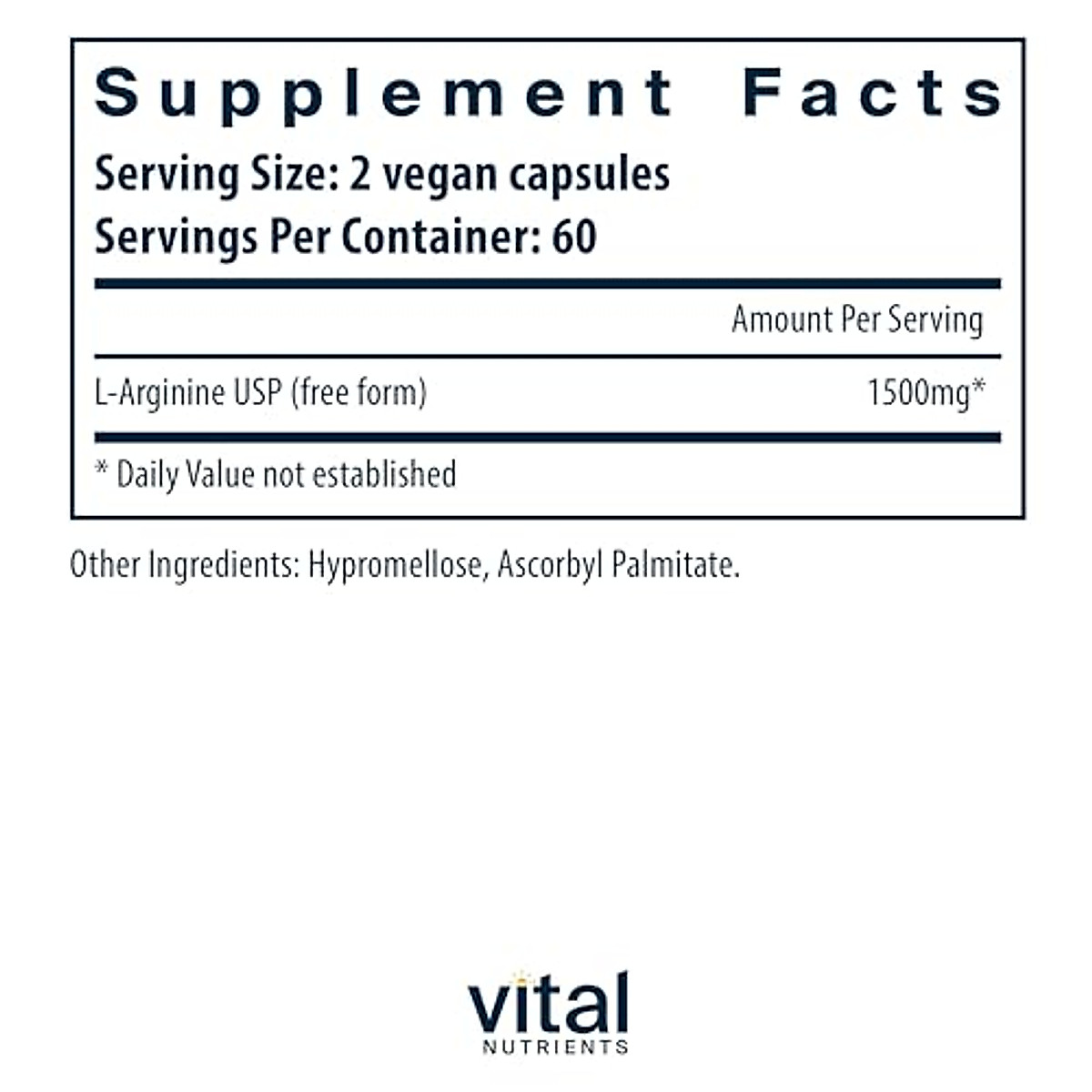 Vital Nutrients - Arginine - L-Arginine Amino Acid Support for Circulatory and Heart Health - 120 Vegetarian Capsules per Bottle - 1500 mg