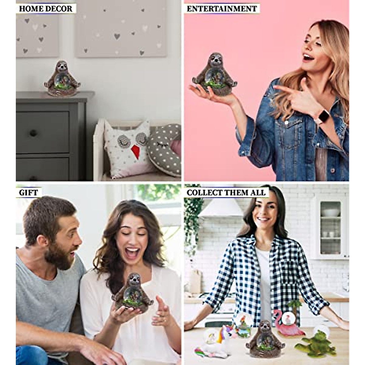 CoTa Global Sloth Snow Globe Decor - Beautiful Pink Sparkle Snow Sloth Figure Decor, Unique Snow Globes for Kids and Adults, Collectible Glitter Globes Ornament for Home, Birthday, Christmas - 45mm