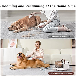 Bunfly Dog Grooming Kit & Dog Hair Vacuum, 3L Large Capacity Dust Cup,13,000KPa Powerful Suction, 99% Pet Hair Removal, 16 Grooming Tools for Dogs, Cats & More, Home Cleaning - Brown