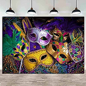 Masquerade Backdrops Purple Gold Glitter Beads Mask Carnival Photography Backdrop Fiesta Mardi Gras Dance Photo Background Birthday Party Photo Booths Props Decorations Supplies Vinyl 8x6ft