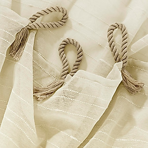 No. 918 Claudia 2-pack Slub Stripe Linen Texture Rope Tab Semi-Sheer Tie Top Curtain Panel Pair, 50" x 84", Natural Beige