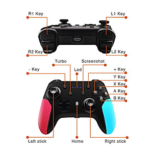 Wireless Switch Pro Controller for Nintendo Switch with Adjustable Turbo Function,Dual Vibration Function,Gyro 6-Axis and High Battery Life. Remote Gamepad Joystick for Switch Console, Red&Blue