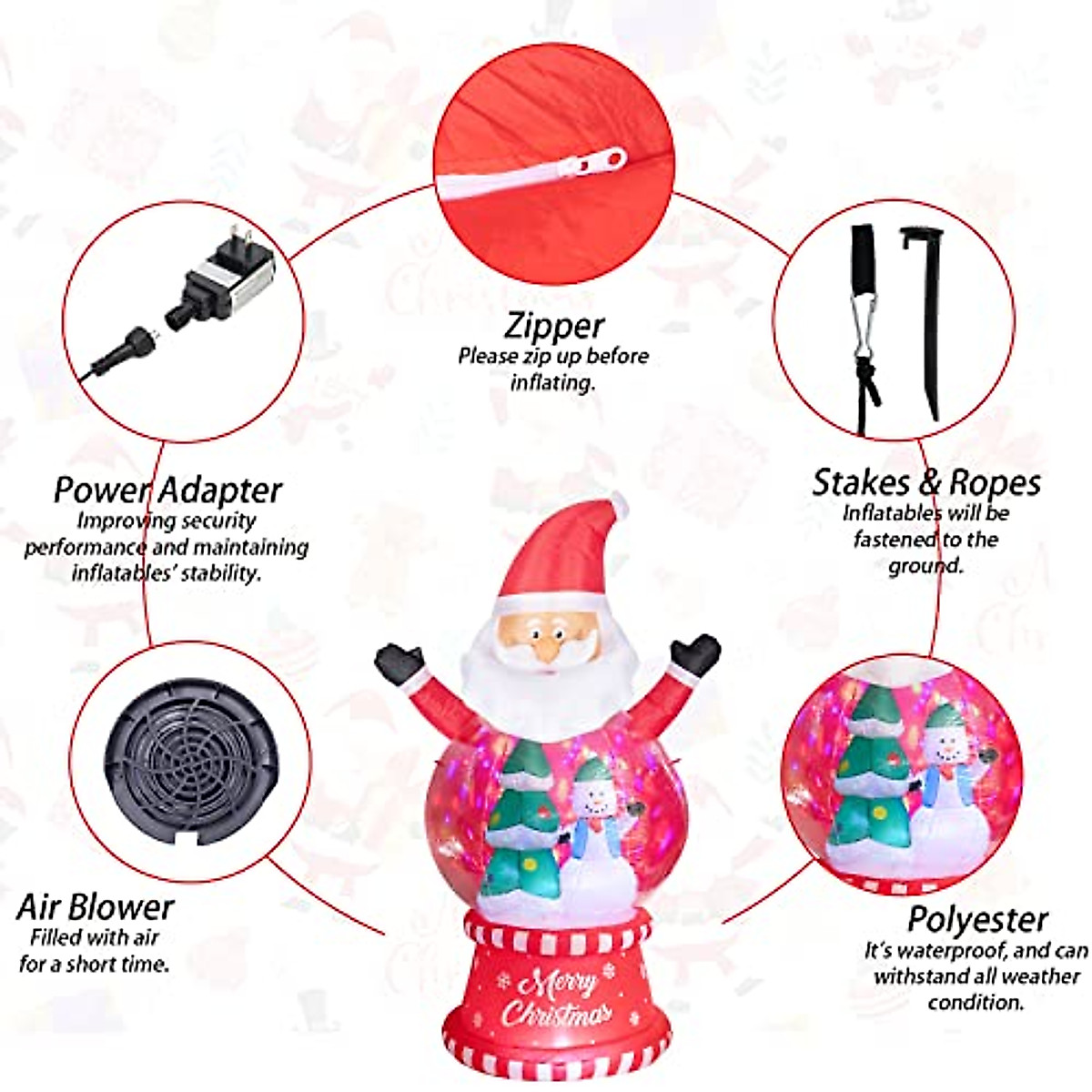 WONDER GARDEN Christmas Inflatable Blow Up Santa Claus with Build-in Rotating LEDs Inflatables for Holiday Party Xmas Lawn Garden Yard Decorations