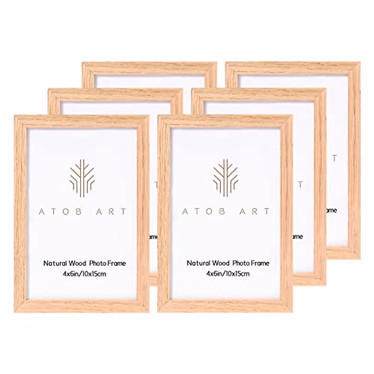 ATOBART 4x6 Picture Frame Set of 6, Made of Solid OAK Wood with Real Glass Front,4x6 Natural Wood Photo Frame for Wall Mount or Table Top Display