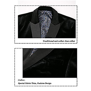 THWEI Mens Velvet Blazer Slim Fit Suit Jacket One Button Tuxedo Blazer Wedding Prom Dinner Black M
