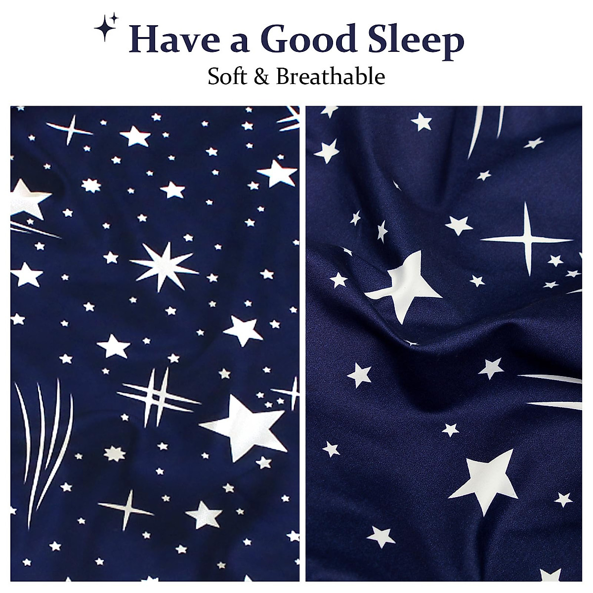 Duvet Cover Queen Bedding Set - Star Quilt Cover with Zipper Closure, Soft Breathable, Blue, ZHH