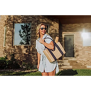 PICNIC TIME - Parisian Picnic Basket - Seagrass Picnic Basket, (Beige with Navy Blue Accents)