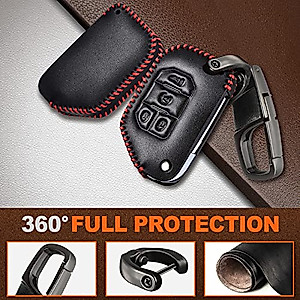 Slohif for Jeep Leather Wrangler JL JLU Rubicon 2018-2021 Gladiator JT Sahara JLU 4 Buttons, Leather Case+D-Ring+Hook(Black)