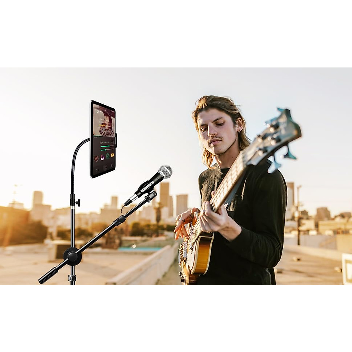 elitehood iPad Stand & Boom Mic Stand, Height Adjustable iPad Microphone Holder Stand, Tablet Microphone Tripod Stand for Singing, Compatible with iPad Pro Air Mini and 4-12.9’’ Phones & Tablets