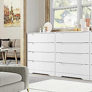 HOSTACK Modern 4 Drawer Dresser, Chest of Drawers with Storage, Wood Storage Chest Organizers with Cut-Out Handles, Accent Storage Cabinet for Living Room, Entryway, Hallway, White
