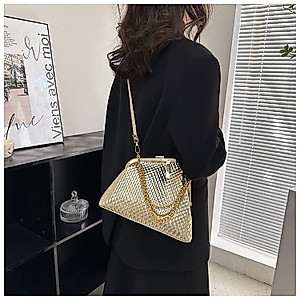 Bagkcopp Women Crystal Clutch Purses Bride and Bridesmaid Handbag Crossbody Bag,Chain Elegant Evening Bag (Gold)