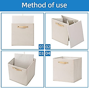 EvanColin Cube Storage Bins, Square Storage Cubes 13x13, Fabric Storage Cubes, 8 Pack Collapsible Storage Cube Bins for Shelves, Fabric Storage Bins for Home, Bedroom(Beige)