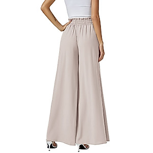 LYANER Women's Drawstring Elastic High Waisted Wide Leg Palazzo Pants Loose Casual Trousers Beige X-Large