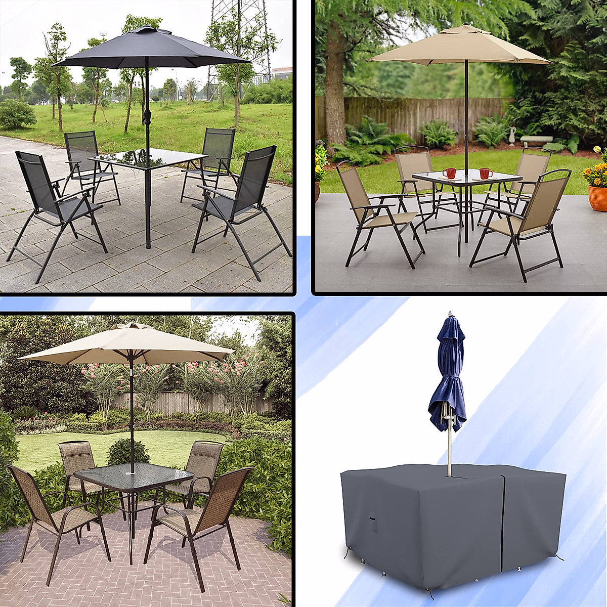 Covers & all Square Table & Chair Set Cover with Umbrella Hole, 12 Oz Waterproof UV & Weather Resistant, Patio Lawn Garden Backyard Furniture with Air Vents & Drawstrings (45"L X 45"W X 30"H, Grey)