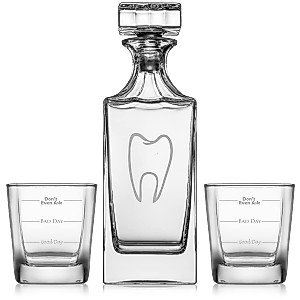 Whiskey Decanter Gift Set With 2 Whiskey Old Fashioned Rocks Glasses Dentist Dental Assistant Hygienist Tooth Good Day Bad Day Don't Even Ask Fill Lines Funny