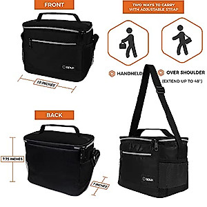 OPUX Insulated Lunch Box for Men Women, Leakproof Thermal Lunch Bag for Work, Reusable Lunch Cooler Tote, Soft School Lunch Pail for Kids with Shoulder Strap, Pockets, 14 Cans, 8L, Black