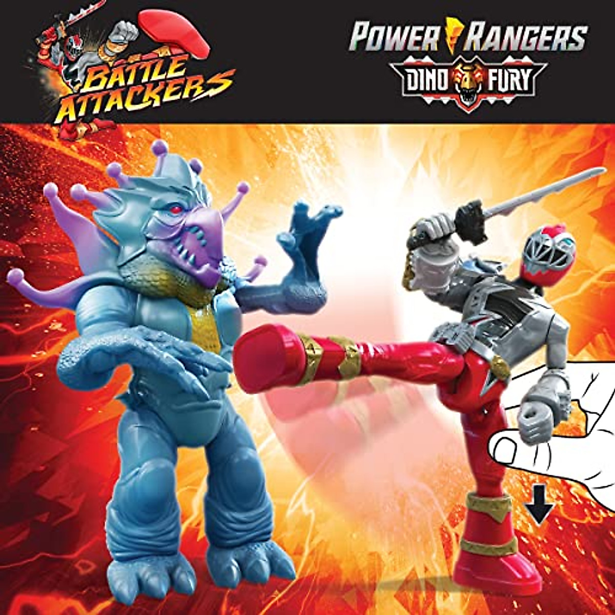 Power Rangers Dino Fury Battle Attackers 2-Pack Red Ranger vs. Doomsnake Martial Arts Kicking Action Figure Toys Inspired by TV Show Ages 4 and Up