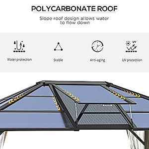 Outsunny 12' x 14' Hardtop Gazebo Canopy with Polycarbonate Sngle Roof, Outdoor Gazebo with Sidewalls for Patio, Garden, Backyard, Deck, Gray and Brown