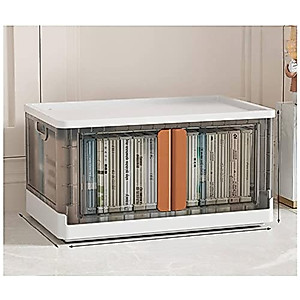 NA Storage Box Simple Installation-Free Wardrobe Sorting Box for Collection Transparent Folding Plastic, Off-white, 95L