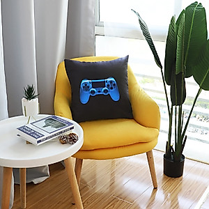 Video Game Joystick Gamepad in Blue Neon Lights Isolated on Black Square Pillowcase Cushion Cover, Soft Breathable Bed Pillow Case Cover for Couch Home Sofa Bedroom Office Car Decor 20x20 inches