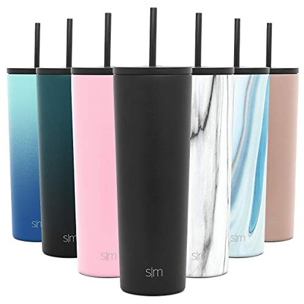 Simple Modern Classic Insulated Tumbler, 28oz Lid & Flip, Midnight Black & Classic Insulated Tumbler with Straw and Flip or Clear Lid Stainless Steel Water Bottle Iced Coffee Travel Mug Cup, 28oz Lid