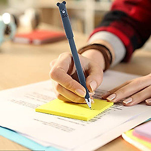 cobee® Erasable Gel Pens, 4 Pieces 0.5mm Erasable Gel Ink Pens with 20 Pieces Refills and 2 Eraser Cute Cartoon Animal Rollerball Pens for Drawing Writing School Office Gift Supplies (Black ink)